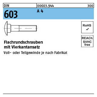 DIN 603 A 4 Flachrundschrauben mit Vierkantansatz - Abmessung: M 12 x