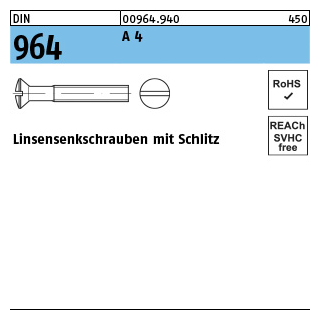 DIN 964 A 4 Linsensenkschrauben mit Schlitz - Abmessung: M 6 x 25, VE