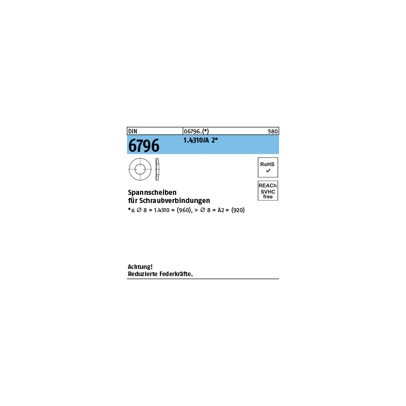 DIN 6796 A 2 Spannscheiben für Schraubenverbindungen - Abmessung: 10