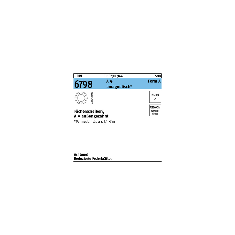 ~DIN 6798 A 4 Form A amagnetisch Fächerscheiben, außengezahnt - Abmes