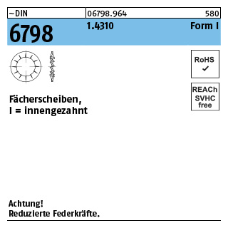 ~DIN 6798 1.4310 Form I Fächerscheiben, innengezahnt - Abmessung: I 4