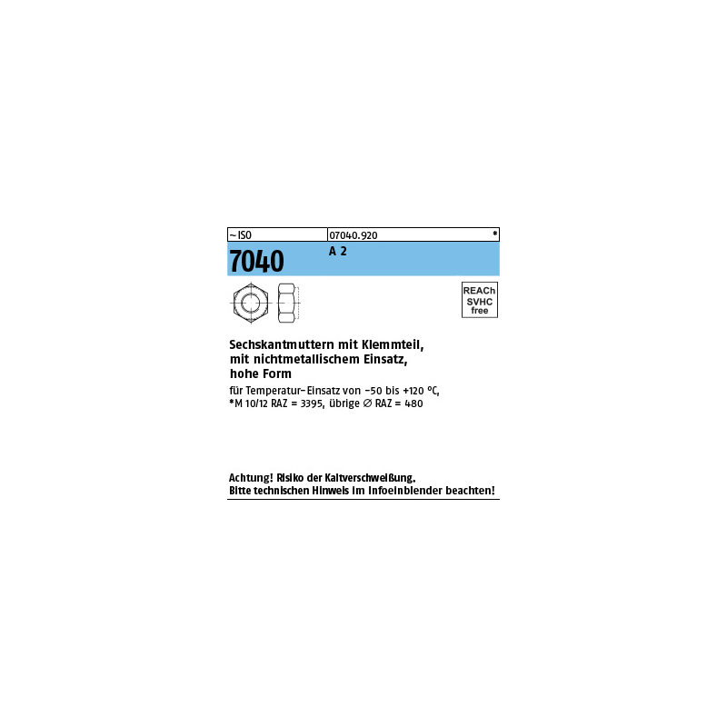 ~ISO 7040 A 2 Sechskantmuttern mit Klemmteil, mit nichtmetallischem E