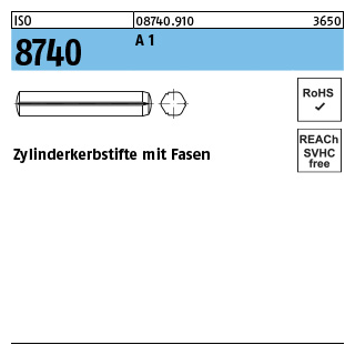 ISO 8740 A 1 Zylinderkerbstifte mit Fasen - Abmessung: 2 x 16, VE mit