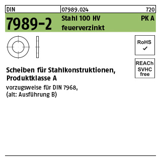 DIN 7989-2 Stahl 100 HV PK A feuerverzinkt Scheiben für Stahlkonstruk