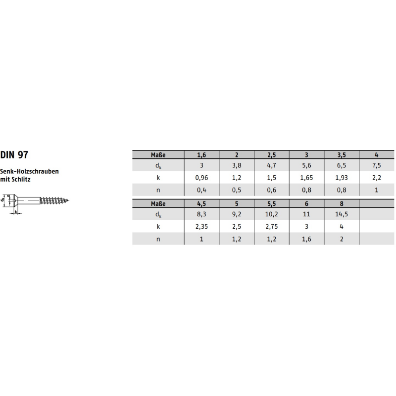DIN 97 A2 Senk-Holzschrauben mit Schlitz - Abmessung: 7 x 50, Inhalt:
