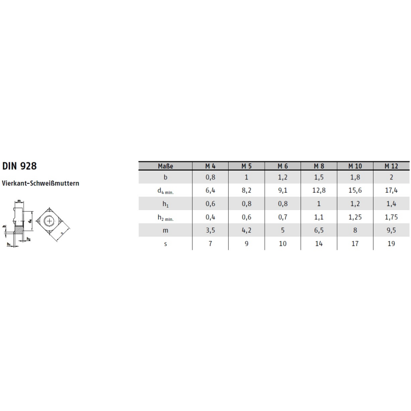 DIN 928 A4 Vierkant-Schweißmuttern - Abmessung: M 6, Inhalt: 200 Stüc
