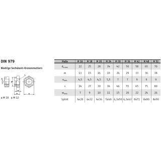 DIN 979 A4 Kronenmuttern, niedrige Form - Abmessung: M 30, Inhalt: 10