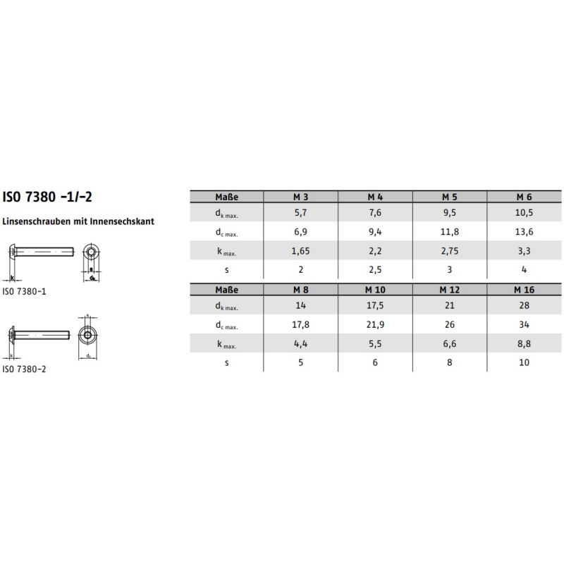 ISO 7380-1 A2 Flachkopfschrauben mit Innensechskant - Abmessung: M 8
